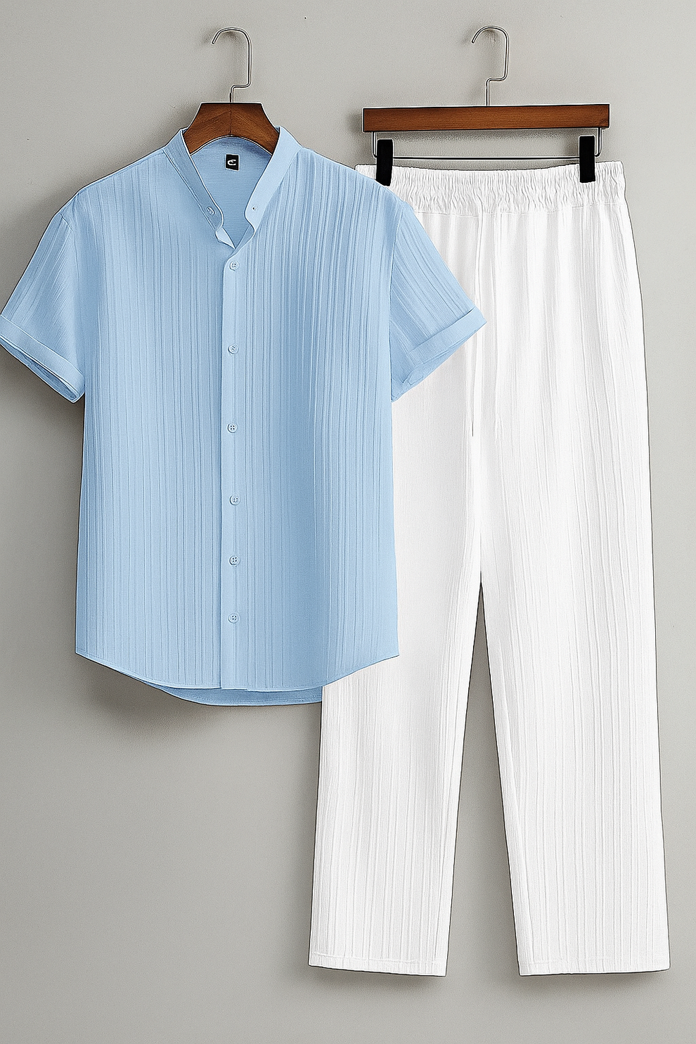 Premium Sky Blue shirt & White track Pent Co-ords set For Man -Lafabri